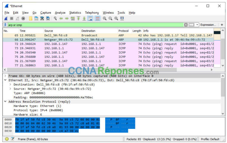 7.1.6 – Travaux pratiques – Utiliser Wireshark pour examiner les trames Ethernet – CCNA Réponses ...